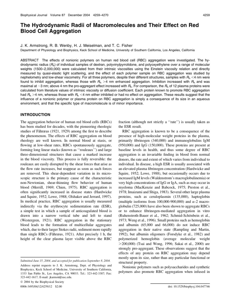 Hydrodynamic Radii Impact on RBC Aggregation | PDF | Polyethylene ...