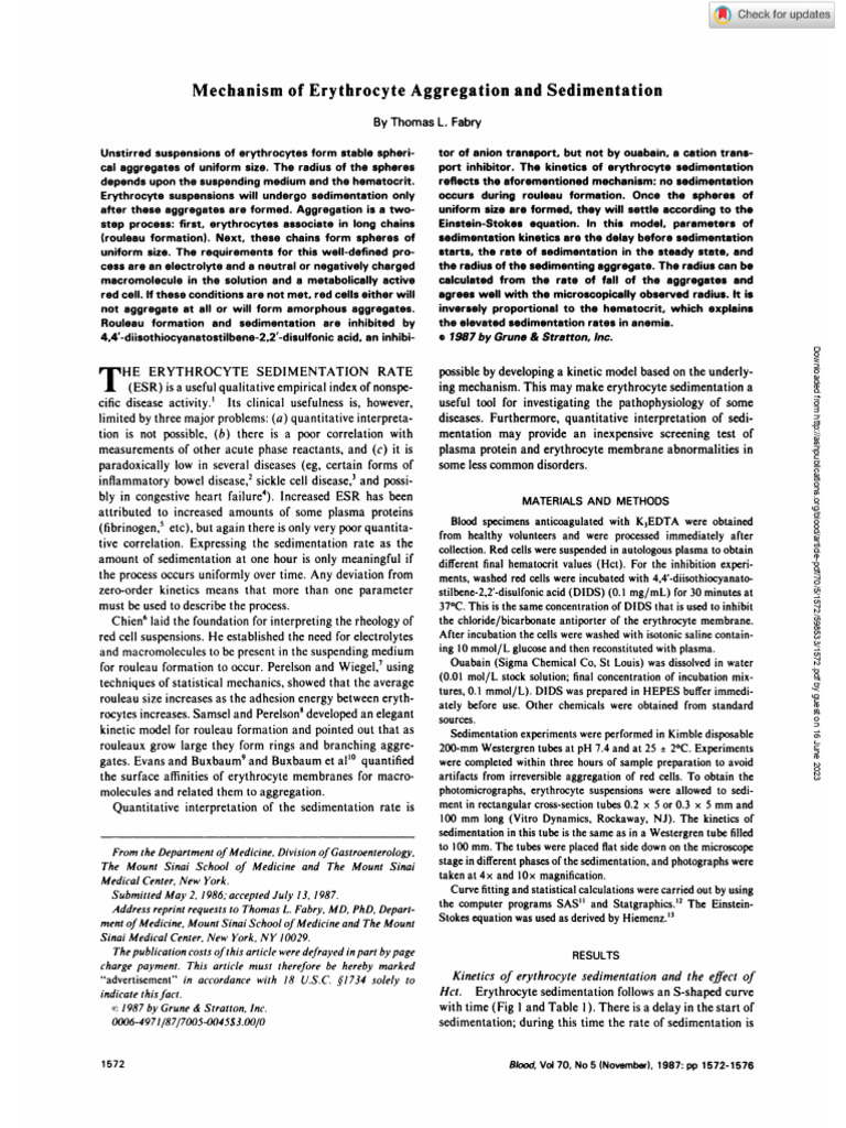 Mechanism of Erythrocyte Aggregation and Sedimentation | Download Free ...