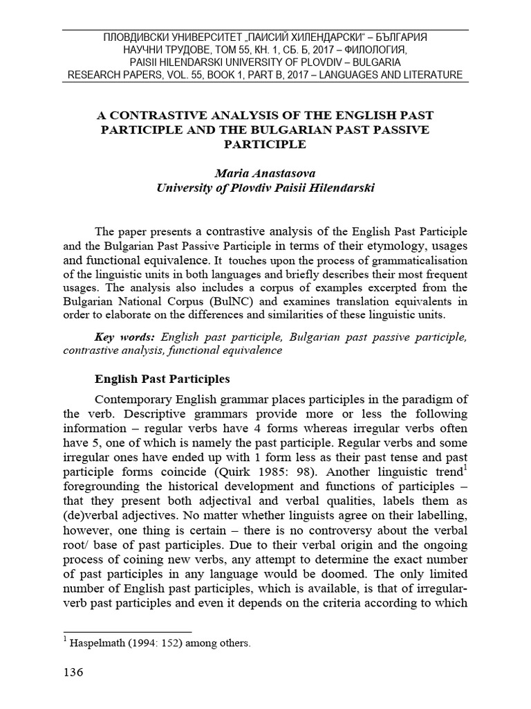 A Contrastive Analysis of The English Pa | PDF | Verb | Adjective