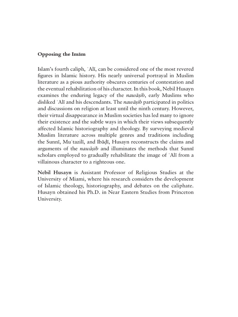 Opposing The Imam The Legacy of The Nawasib in Islamic Literature ...
