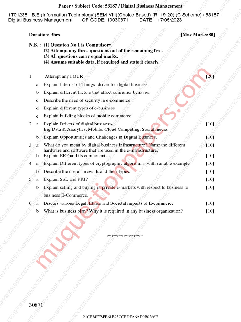 Be - Information Technology - Semester 8 - 2023 - May - Iloc II - Digital Buisness Management ...