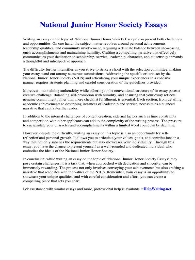 National Junior Honor Society Essays | PDF | Strength Training