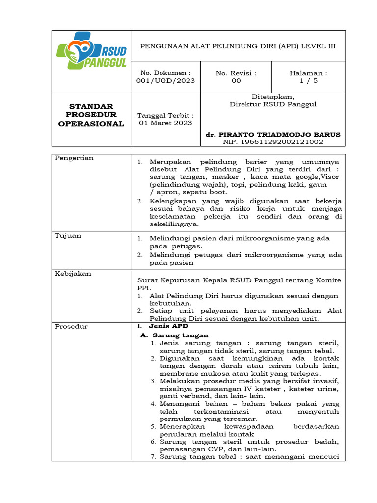 Sop Penggunaan Apd Level Iii | PDF | Pengembangan Diri