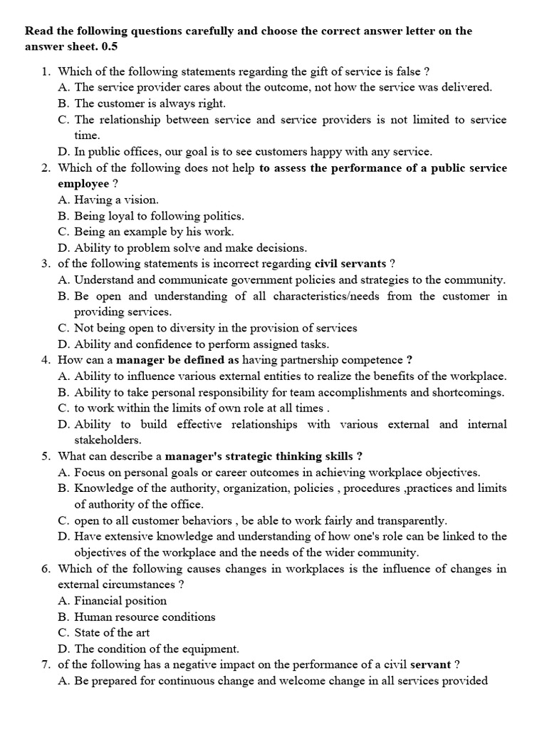 Civil Service Exam Questions Overview | PDF | Leadership | Goal