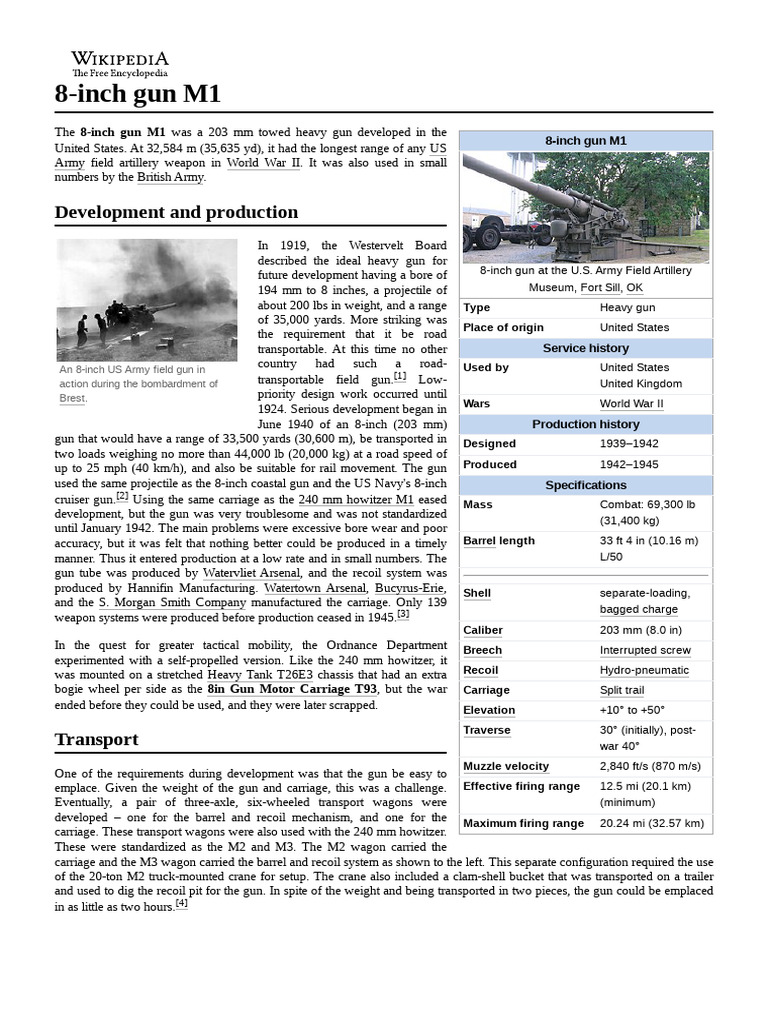 8 Inch Gun M1 Wiki | PDF | Military Science | Hazards