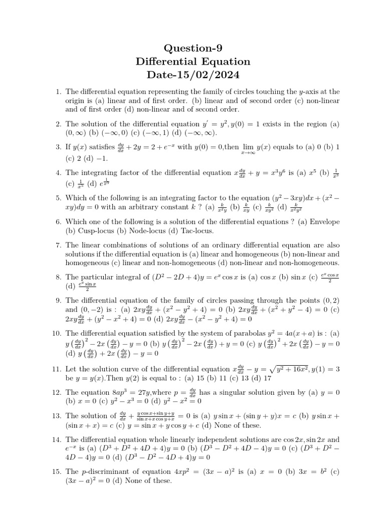 Question 9 - Differential Equations | PDF | Nonlinear System | Equations