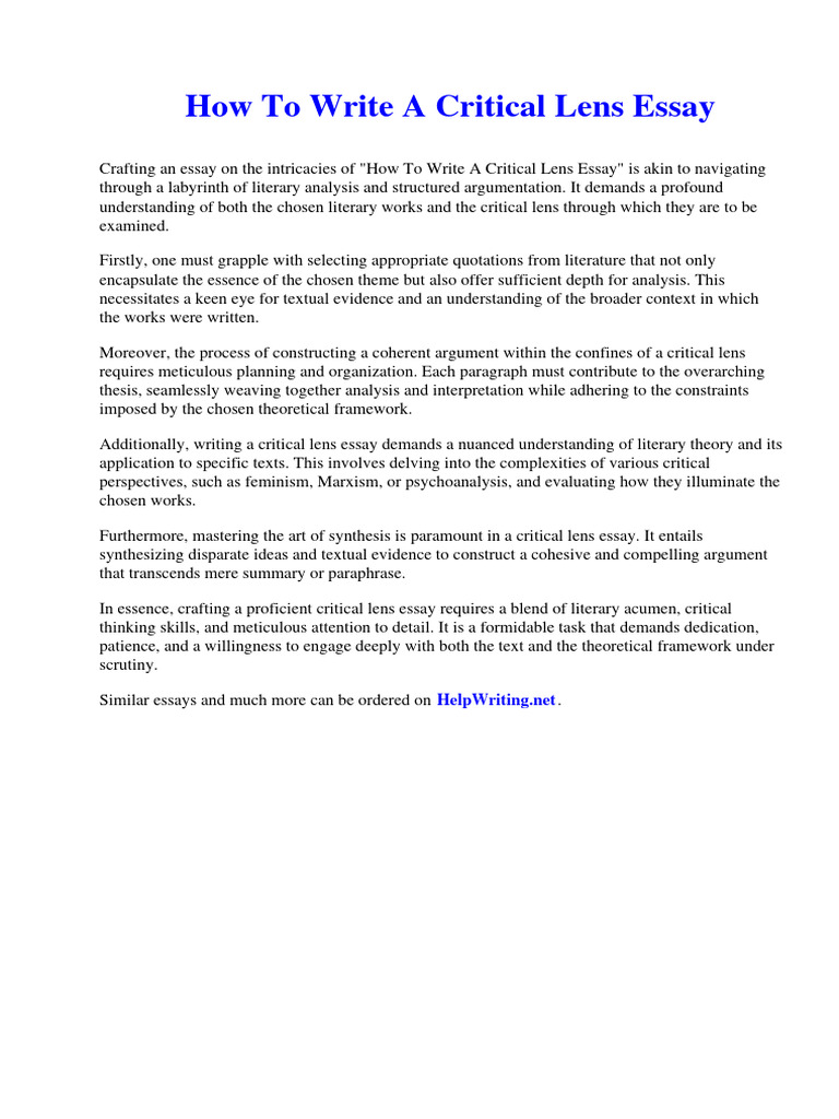 How To Write A Critical Lens Essay | PDF | Marketing | Shoe