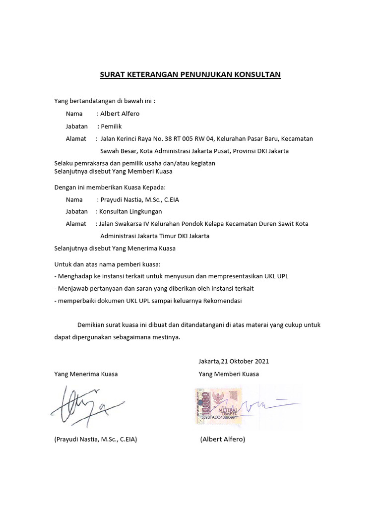 Surat Keterangan Penunjukan Konsultan | PDF