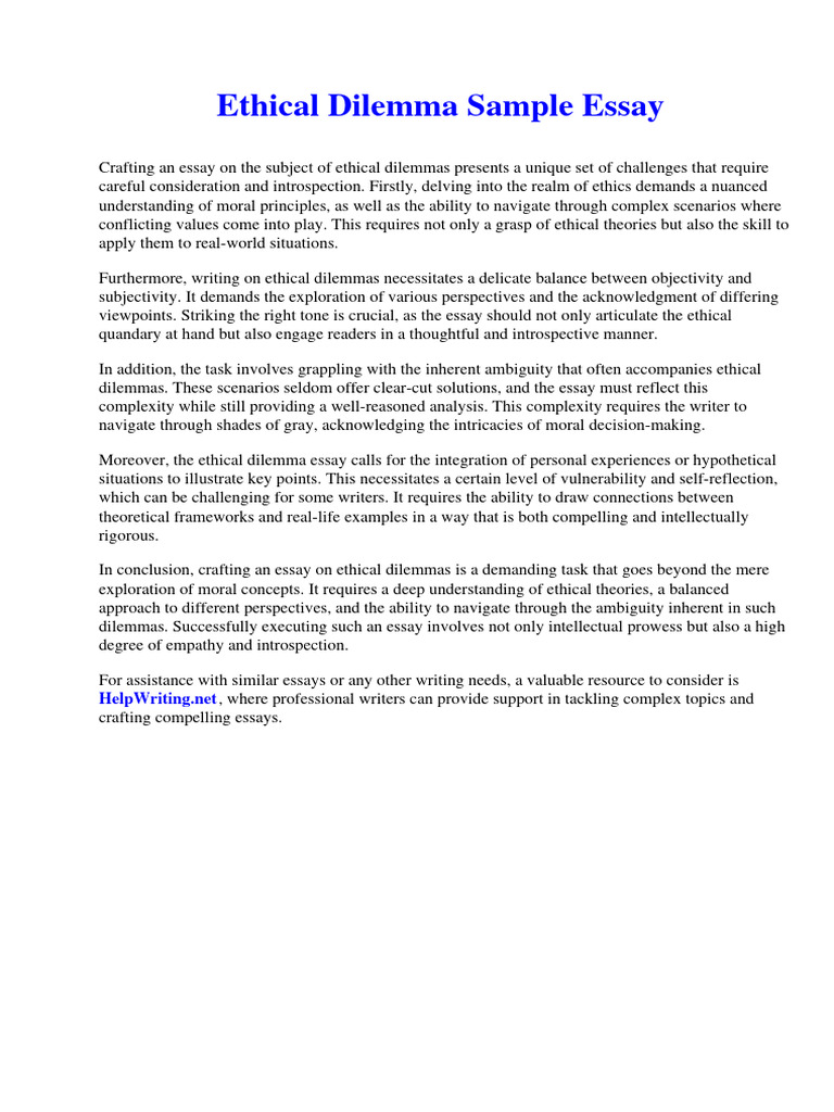 Ethical Dilemma Sample Essay | PDF | Bankruptcy | Virgil