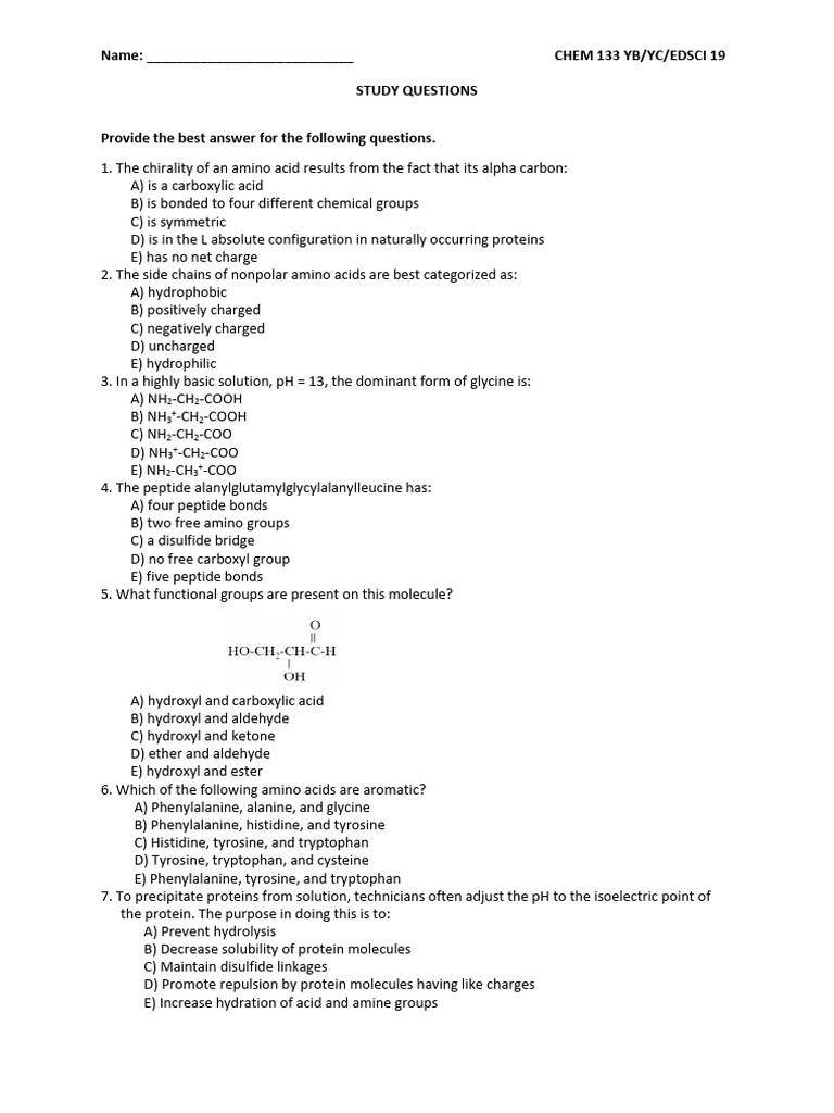 Practice Questions - Proteins | PDF | Amino Acid | Proteins