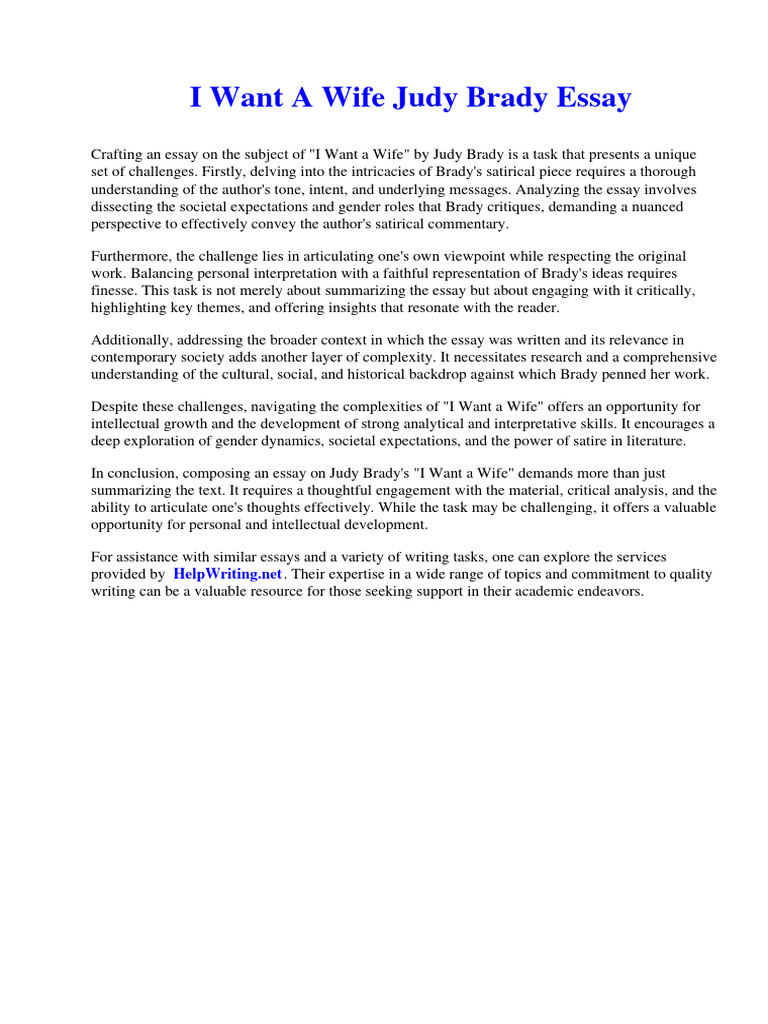 I Want A Wife Judy Brady Essay | PDF | Bletchley Park | Stock Market Index
