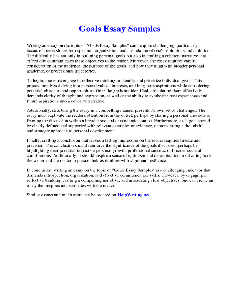 Goals Essay Samples | PDF | Goal | Essays