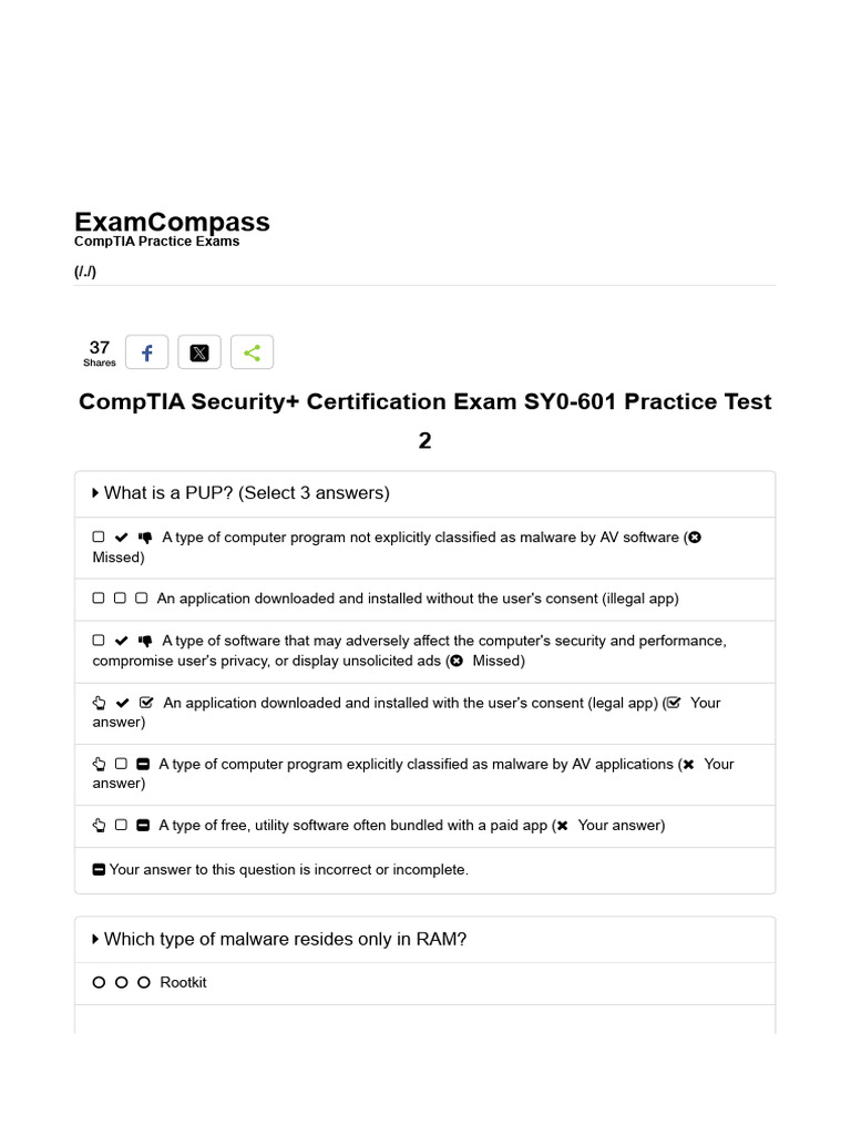 CompTIA Security+ Certification Practice Test 2 (Exam SY0-601) | PDF ...