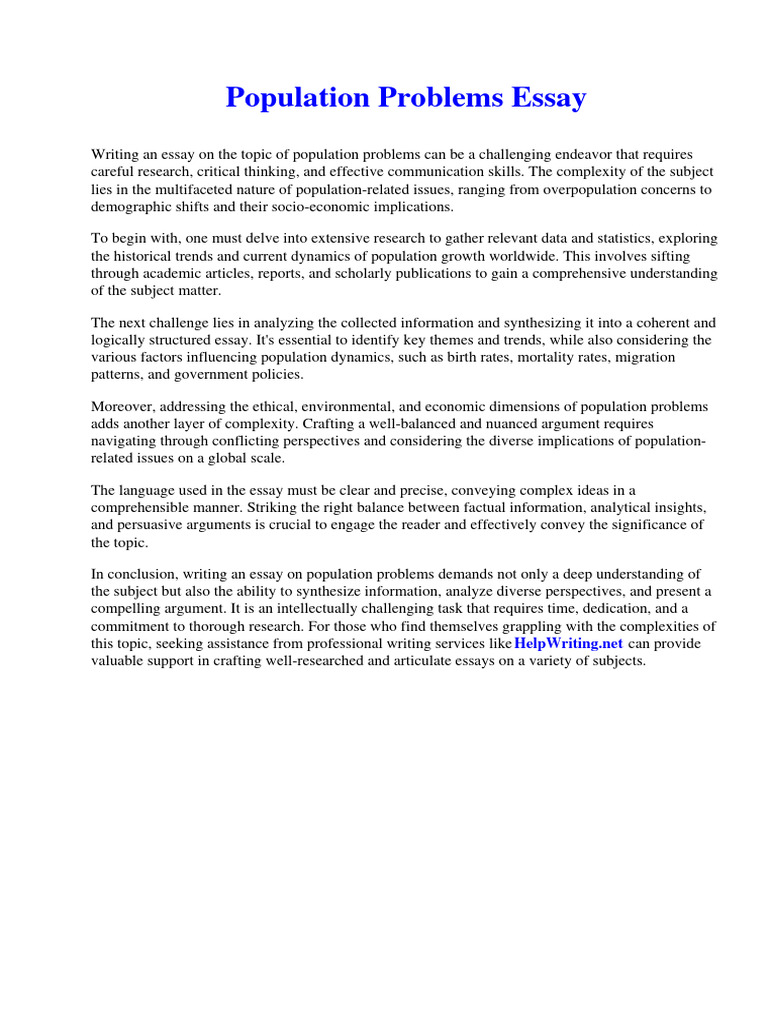 Population Problems Essay | PDF | Essays | Symbiosis