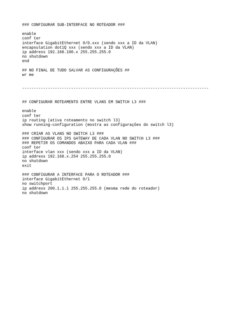 Configuração de VLANs e Roteamento | PDF