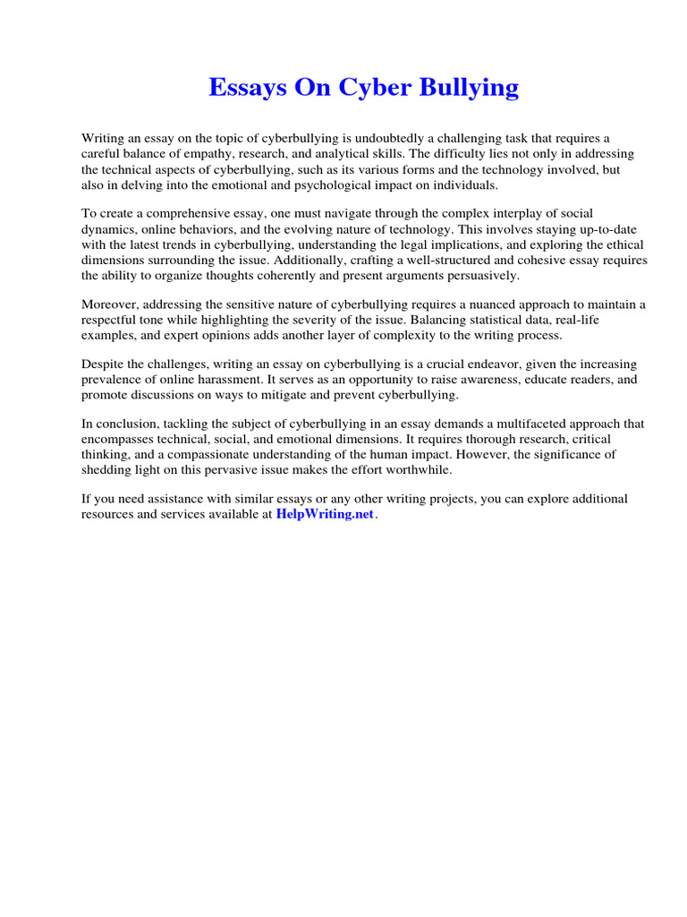 Essays On Cyber Bullying | PDF | Cyberbullying | Renaissance
