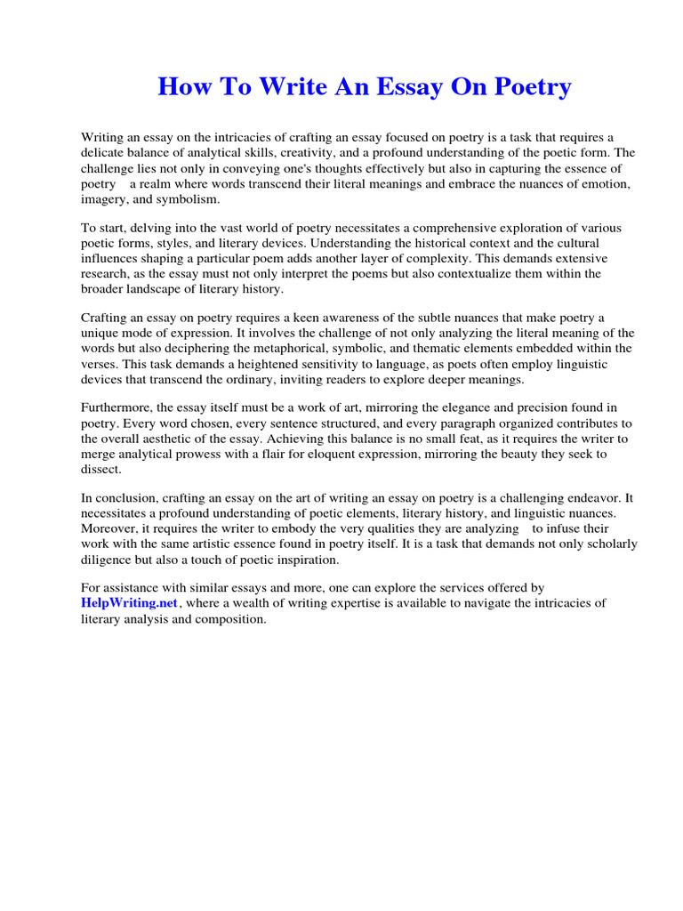 How To Write An Essay On Poetry | PDF | Poetry | Renaissance