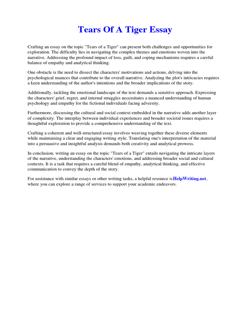 Tears of A Tiger Essay | PDF | Narrative | Essays