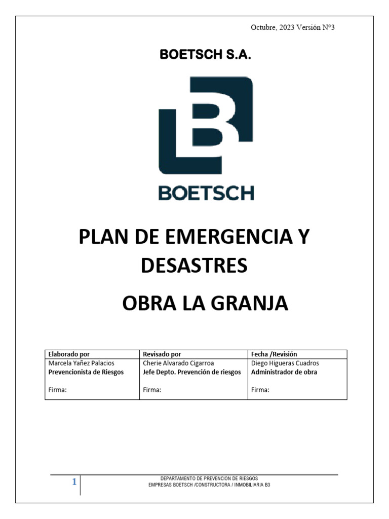 Plan Emergencia y Evacuación Obra La Granja | PDF | Combustión | Calor