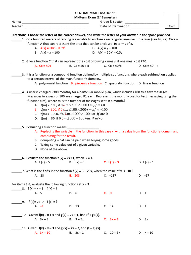 Gen. Math - Quarter 1 Exam (11-HUMS-ALS) | PDF | Function (Mathematics ...