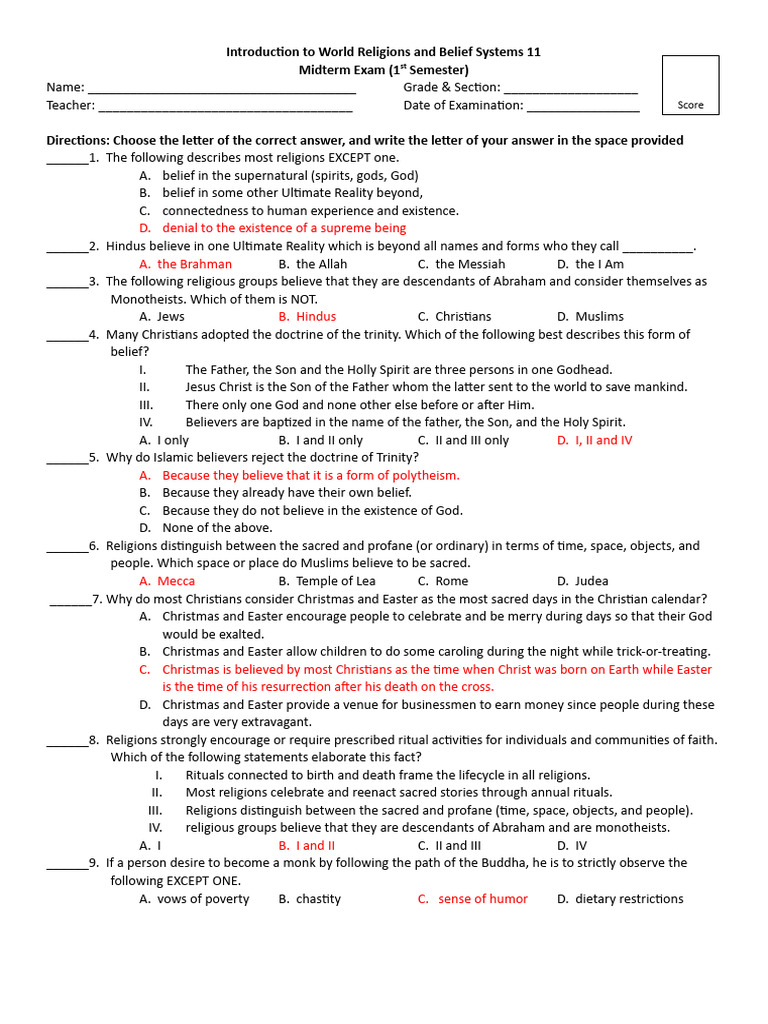 Iwr - Quarter 1 Exam (11-Hums-Als) | PDF | Monotheism | God