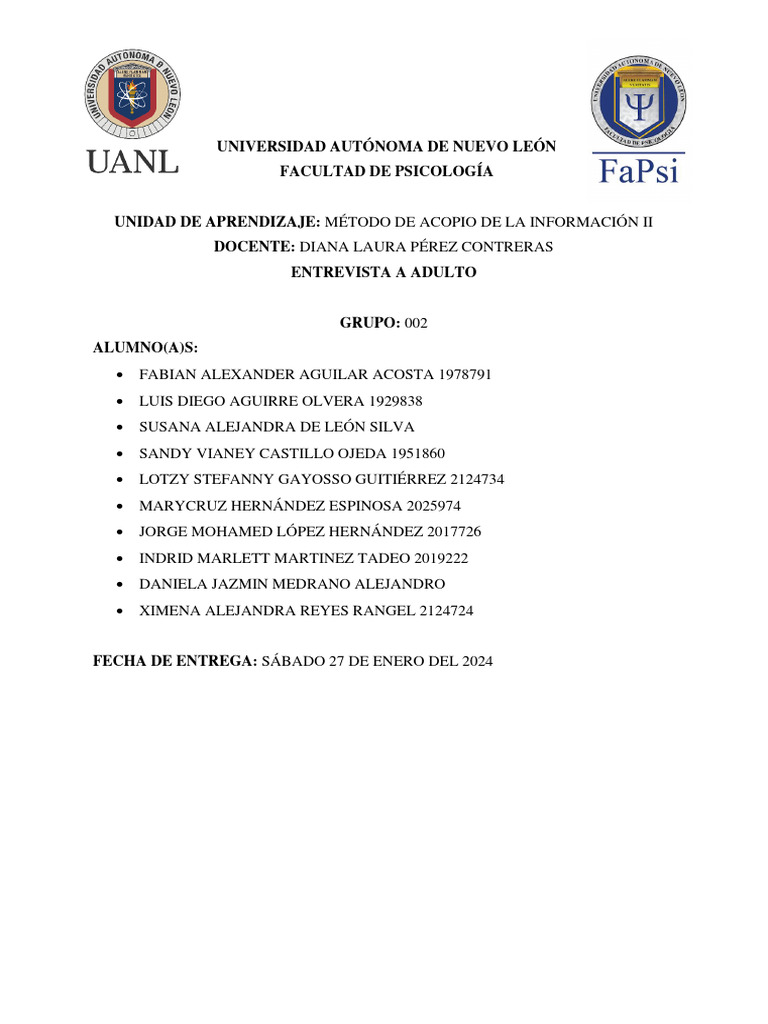 Entrevista Adulto | PDF | Ciencias del comportamiento | Sicología