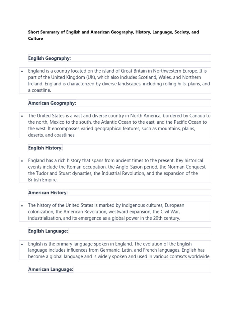 2 Short Summary of English and American Geography | Download Free PDF ...