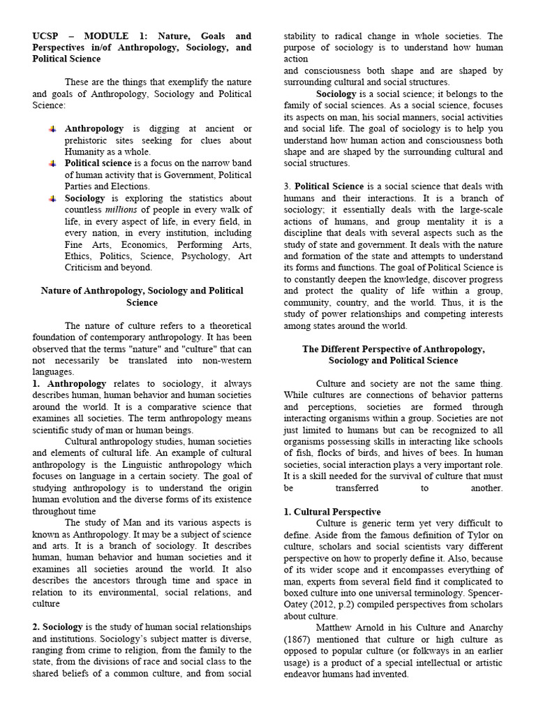 UCSP Module 1 | PDF | Sociology | Anthropology