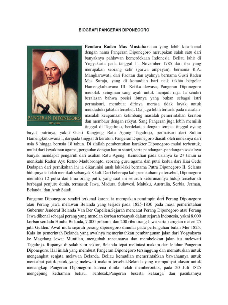 Biografi Pangeran Diponegoro | PDF