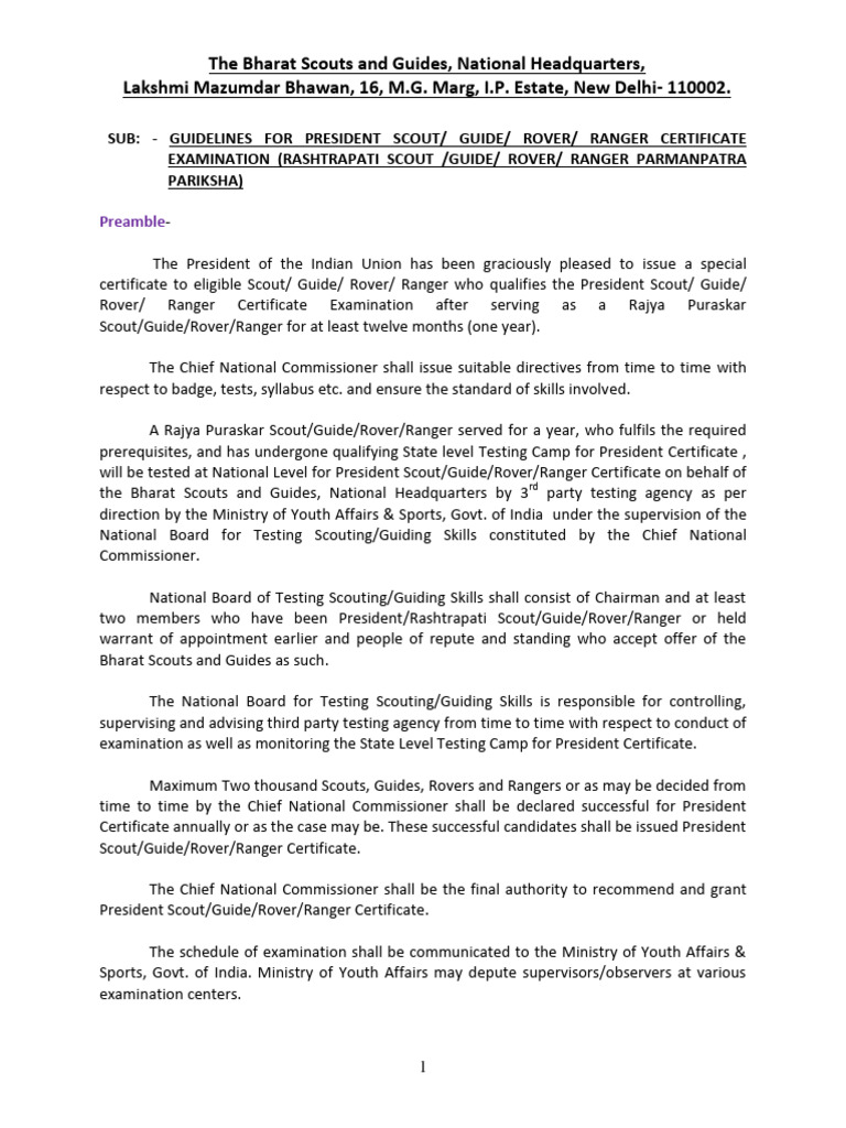 Rashtrapati Scout & Guide Guidelines | PDF | Scouting | Identity Document