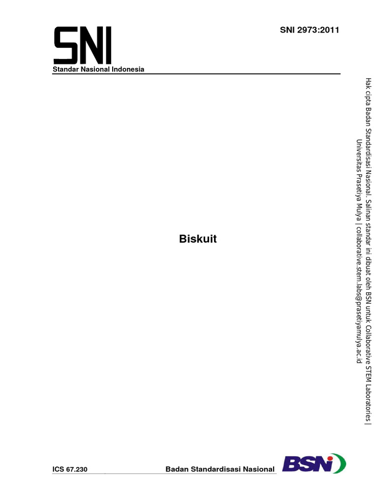 Standar Biskuit SNI 2973:2011 | PDF