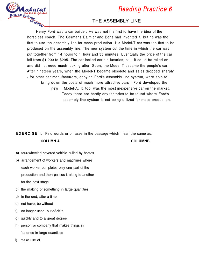 Reading Practice 6 | PDF | Car | Mass Production