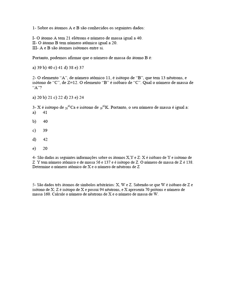 Ativ Extra Isotopo Isobaro Isotono | PDF | Ciências e Matemática