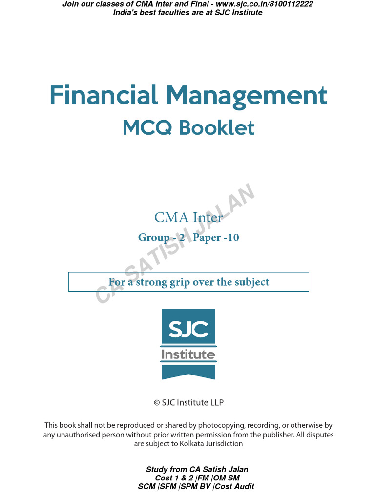 CMA Inter - FM MCQ Booklet | PDF | Financial Capital | Stocks
