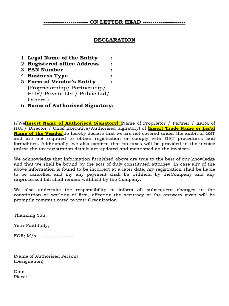 GST Declaration Form | PDF