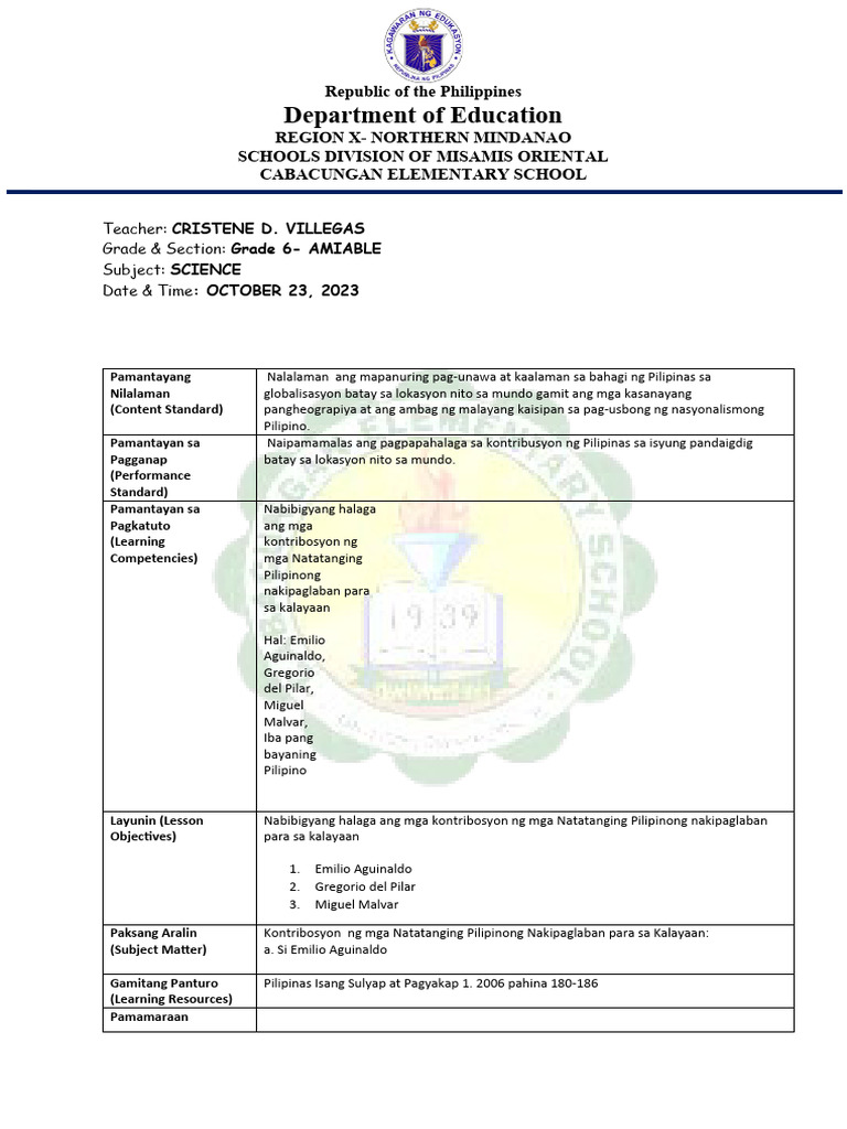 ap lesson plan cot | PDF
