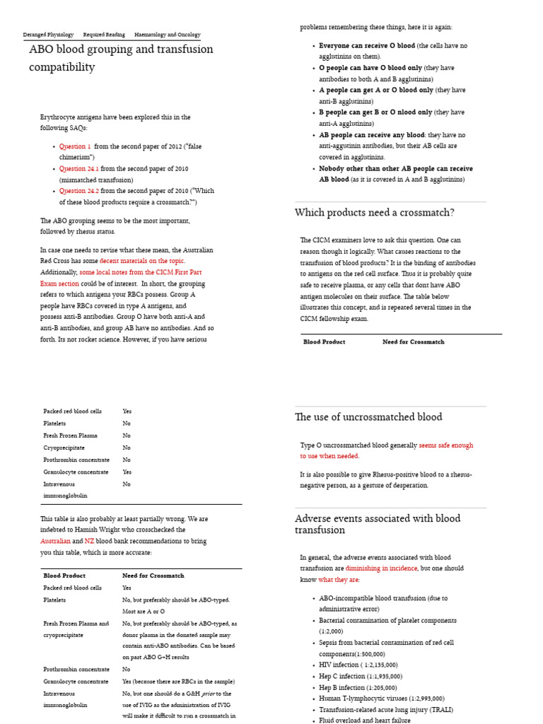 ABO Blood Grouping and Transfusion Compatibility - Deranged Physiology ...