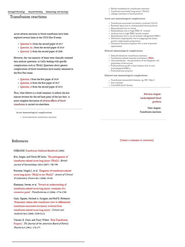 Transfusion reactions | Deranged Physiology | PDF | Blood Transfusion ...