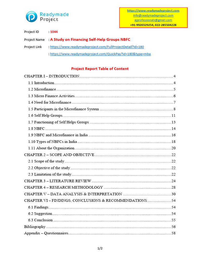 MBA Project TOC | PDF | Science