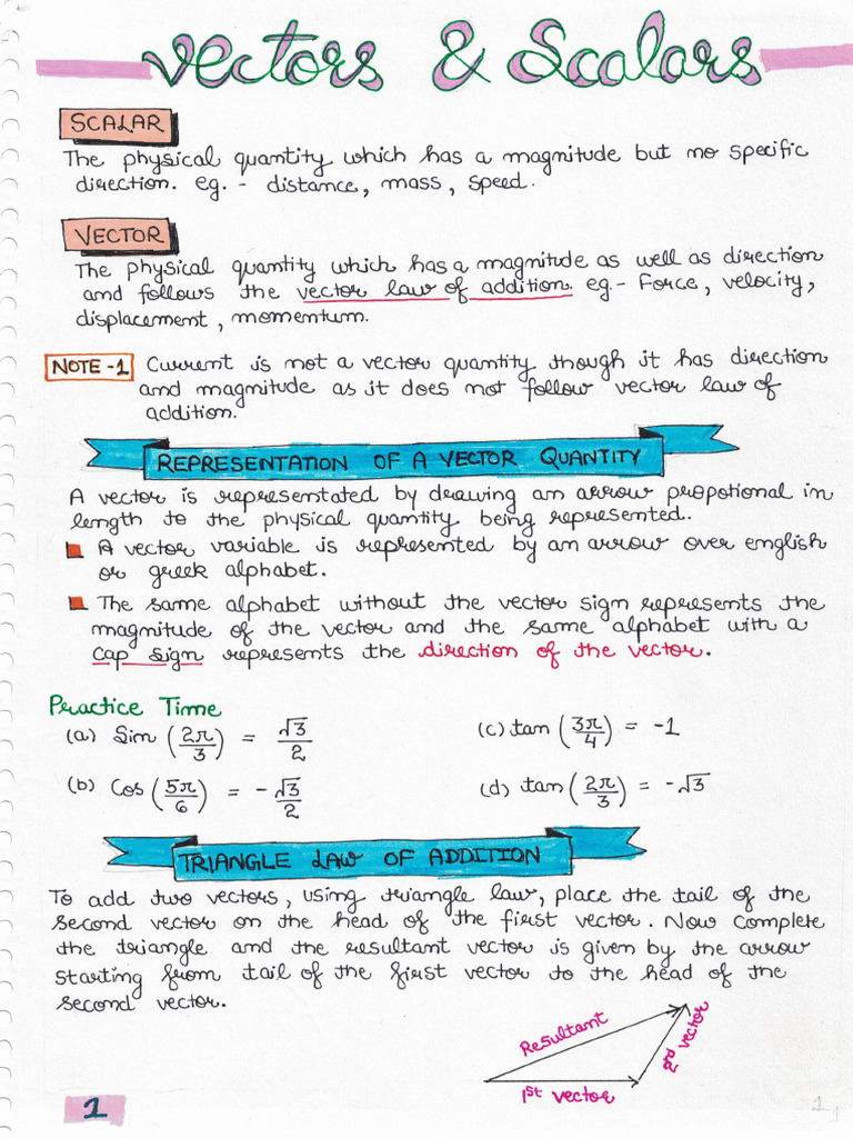 Vector & Scalar PDF (Colorful Physics Toppers Notes) | PDF