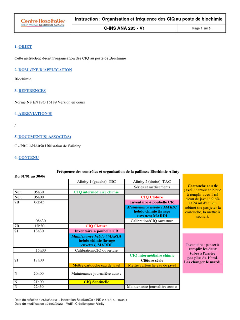 Organisation Et Frequence Des Ciq Au Poste de Biochimie | PDF | Chimie ...