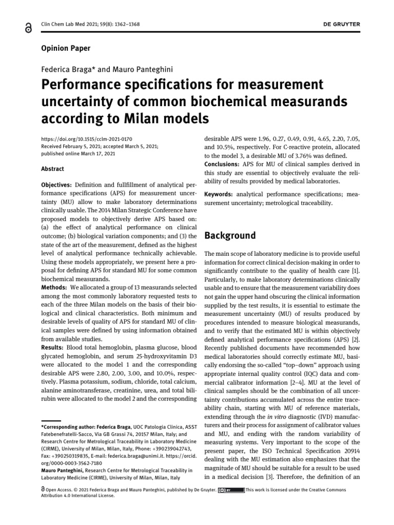 Milan Models for Biochemical Measurement Uncertainty | PDF ...