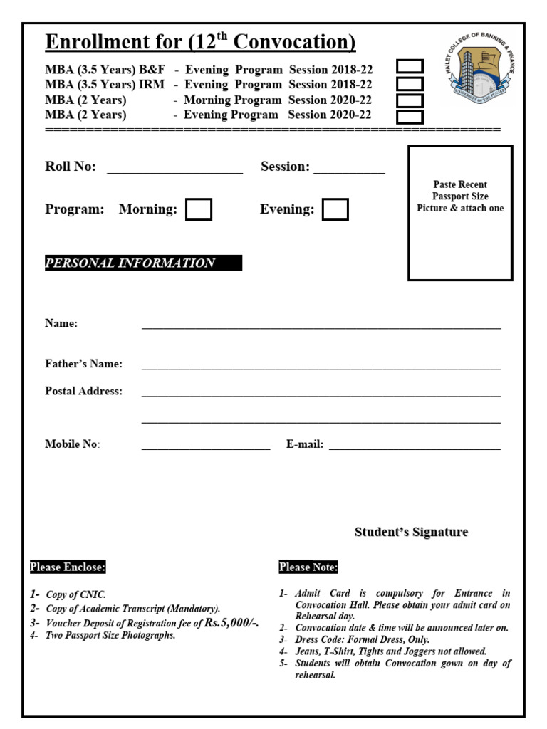Convocation Registration Form | PDF Convocation Registration Form | PDF