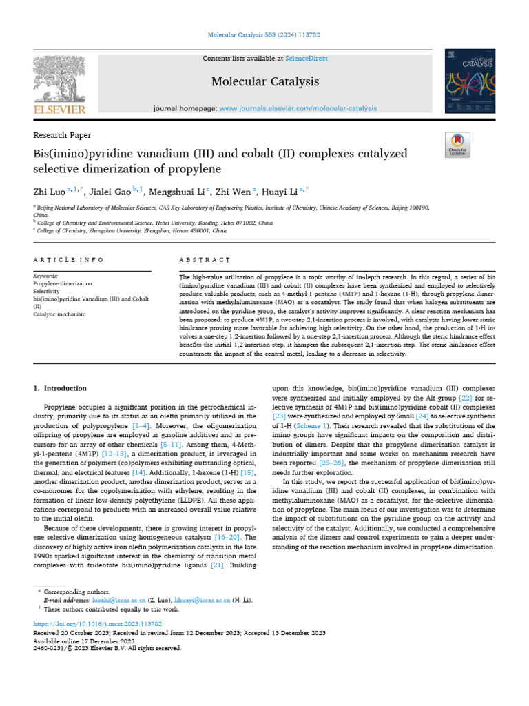 Bis Imino Pyridine Vanadium III and Cobalt II Complexes - 2024 ... Bis Imino Pyridine Vanadium III and Cobalt II Complexes - 2024 ...