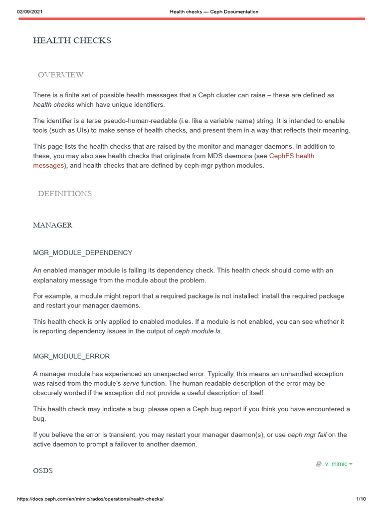 Health Checks - Ceph Documentation | PDF | Cpu Cache | Software Bug