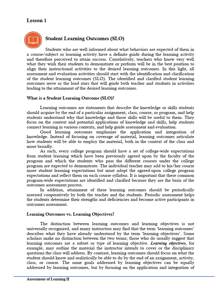 Student-Learning-Outcomes-SLO | PDF | Learning | Teachers
