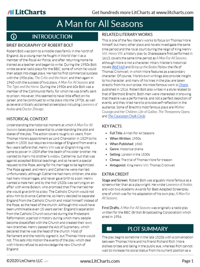 A Man For All Seasons LitChart | PDF | Conscience | Anne Boleyn