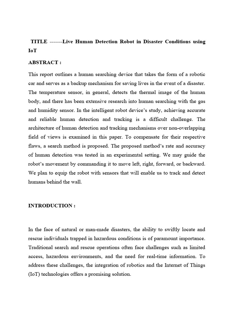 ABSTRACT Live Human Detection Robot in Disaster Conditions Using IoT ...
