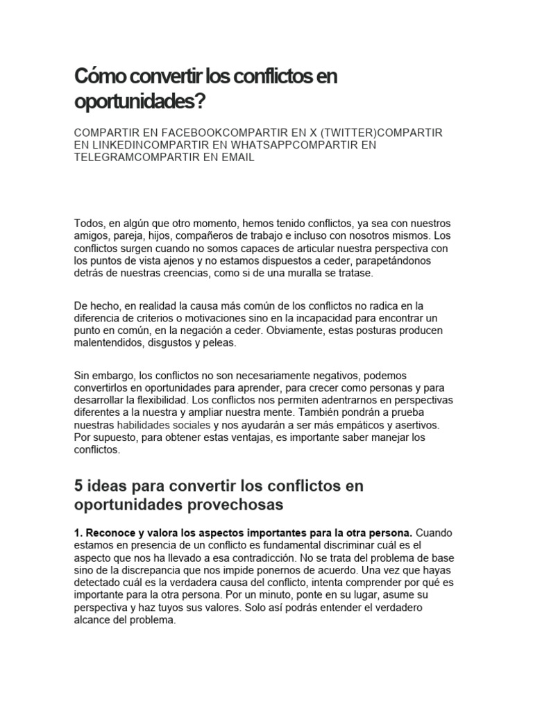 Cómo Convertir Los Conflictos en Oportunidades | PDF | Las emociones | Sicología