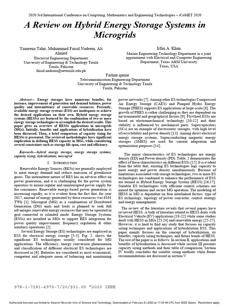 A Review on Hybrid Energy Storage Systems in Microgrids | PDF ...